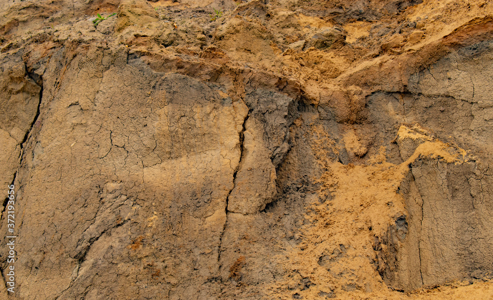 Nature background. Soft focus of geological structure, landslide on ...