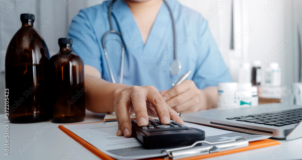 Medical technology concept The doctor works with mobile phones ...