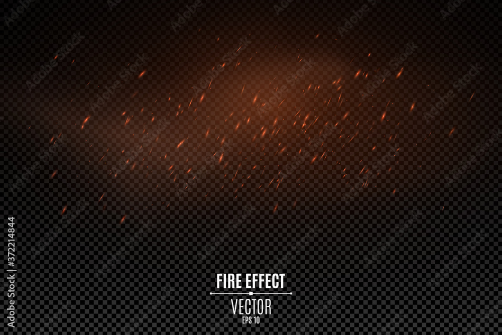 Fire cloud effect with particles on a transparent dark background. The ...