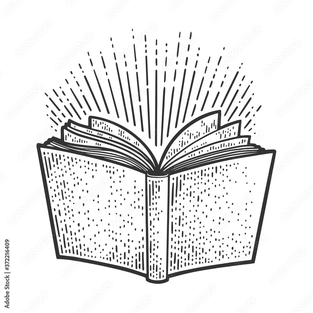 book and light rays sketch engraving vector illustration. T-shirt ...