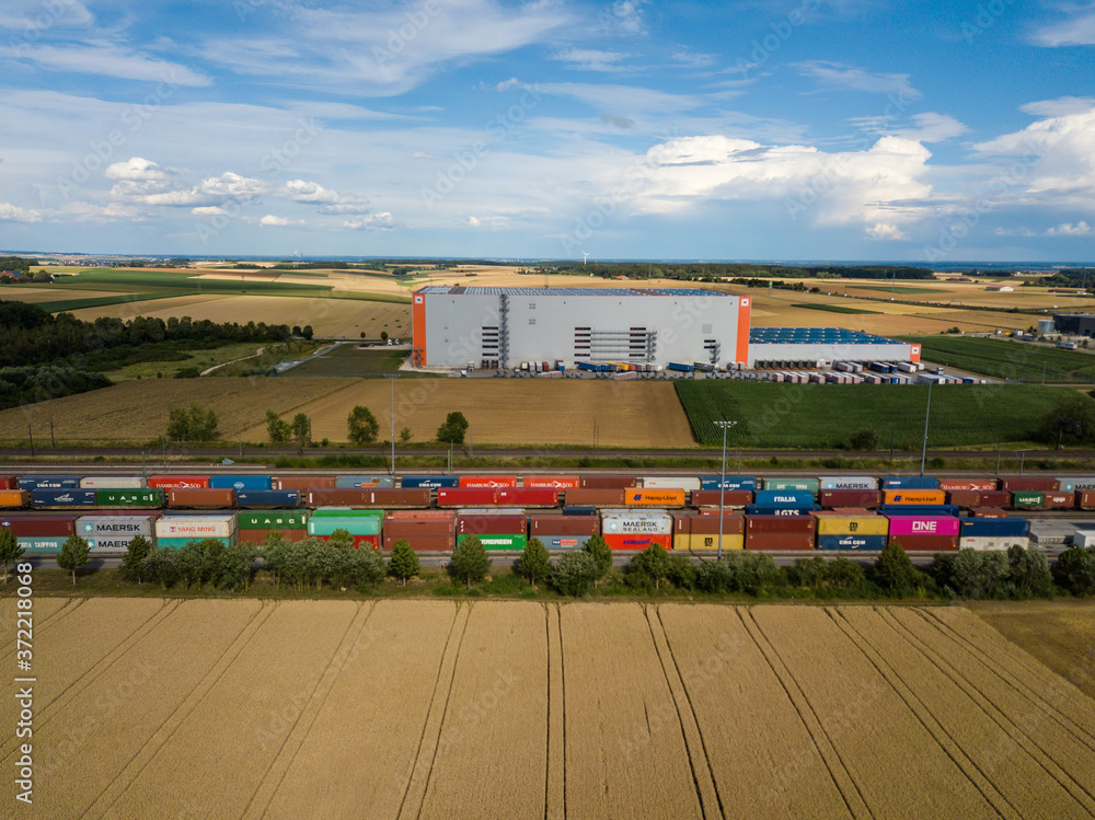 Ulm, Germany - July 26, 2020: Aerial of the container terminal in Ulm ...