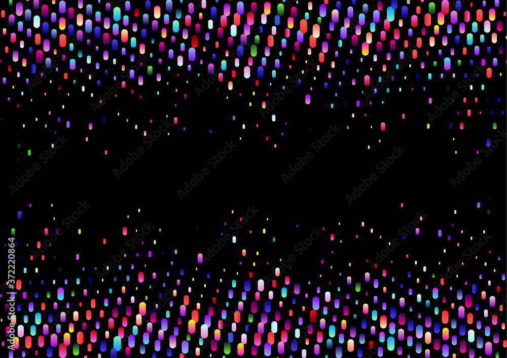 Colorful pattern with glowing circular dots. Rainbow lines on black ...