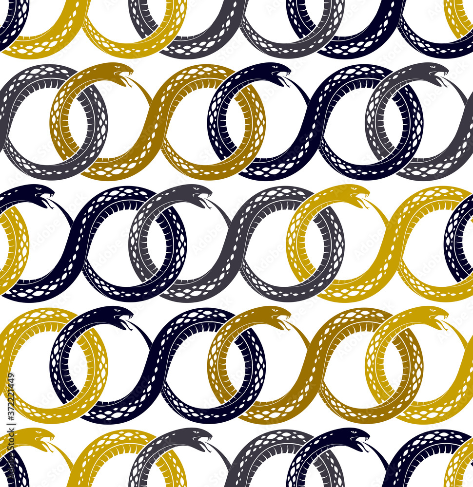Seamless snakes pattern in vintage drawing style, dangerous poisoned ...