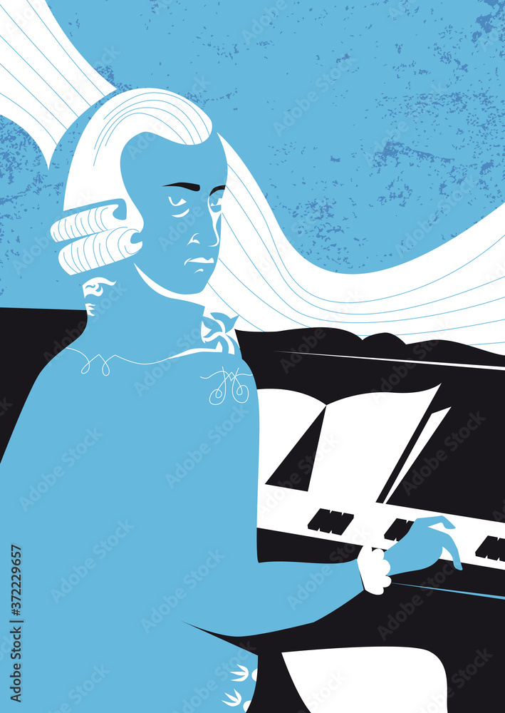 Wolfgang Amadeus Mozart. Great composer and musician, vector portrait ...