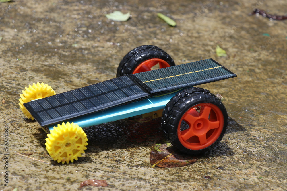 Solar powered car (working model) built at home which is very small in ...