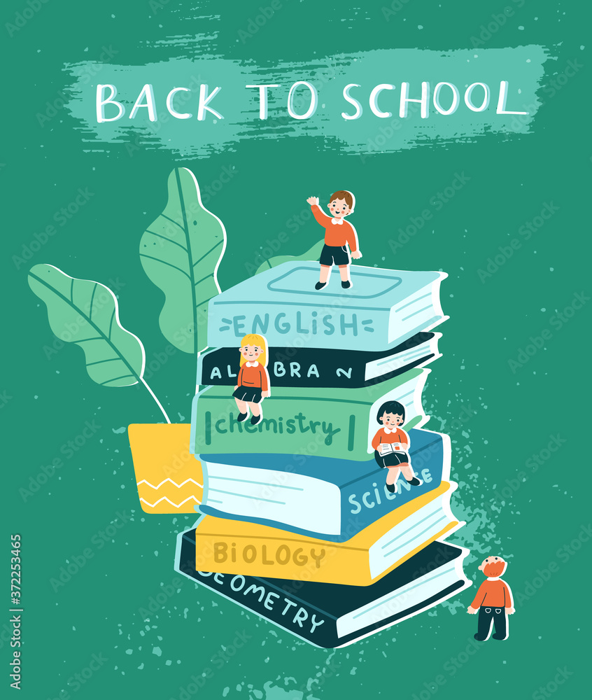 Back to school concept. Vector illustration of a big pile of books and ...