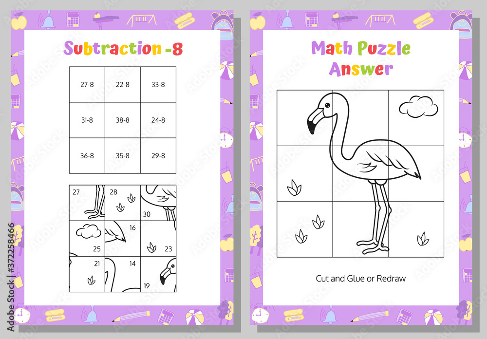 Subtraction Math Puzzle Worksheet. Educational Game. Mathematical Game ...