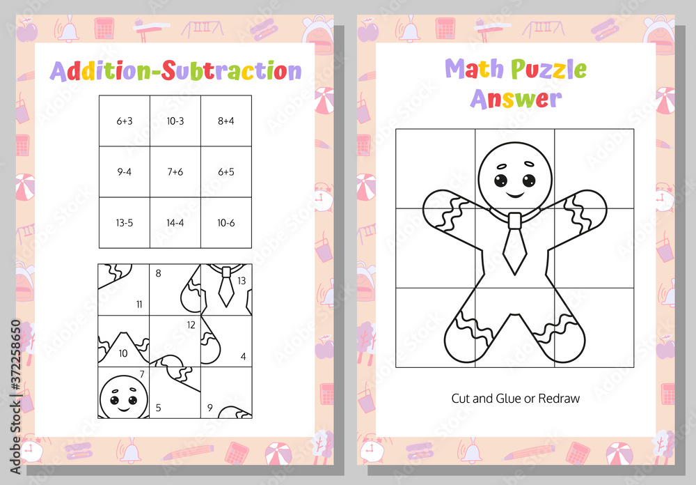 Addition, Subtraction Math Puzzle Worksheet. Educational Game ...
