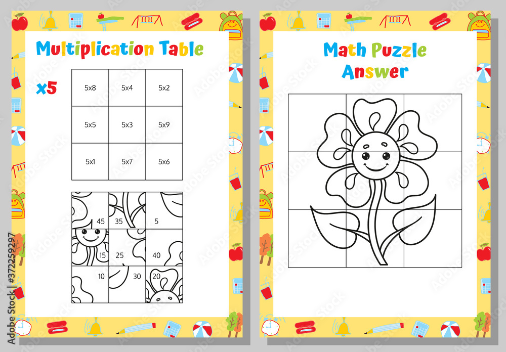 Multiplication Table Math Puzzle Worksheet. Educational Game ...
