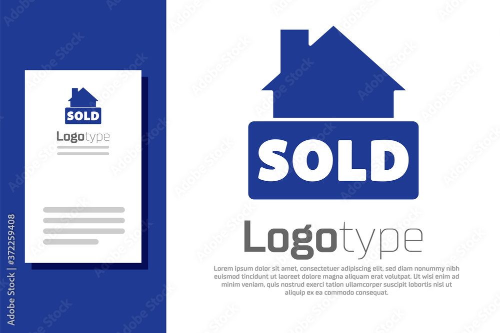 Blue Hanging sign with text Sold icon isolated on white background ...