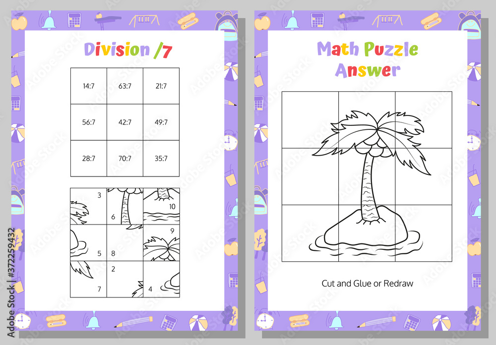 Division Math Puzzle Worksheet. Educational Game. Mathematical Game ...