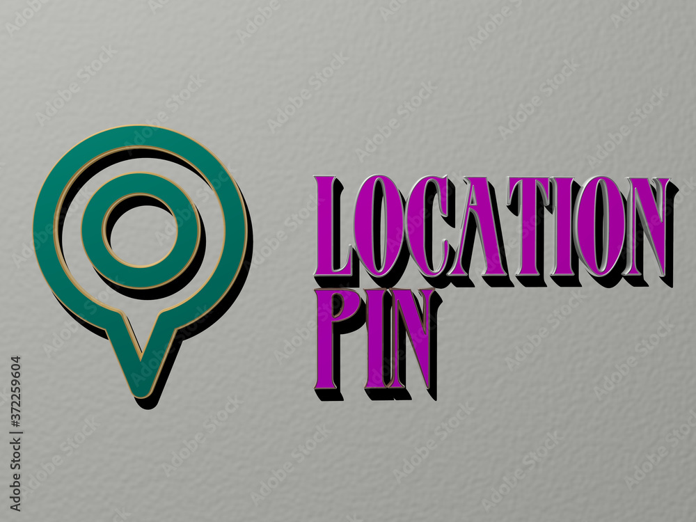 3D graphical image of location pin vertically along with text built by ...