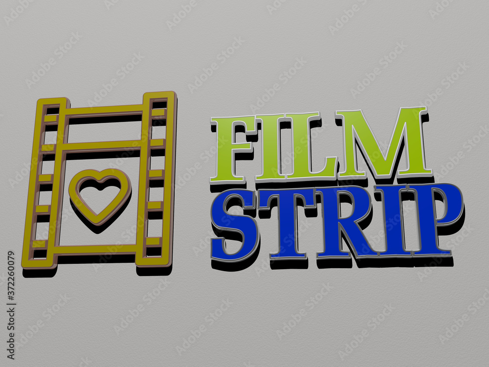 3D illustration of film strip graphics and text made by metallic dice ...