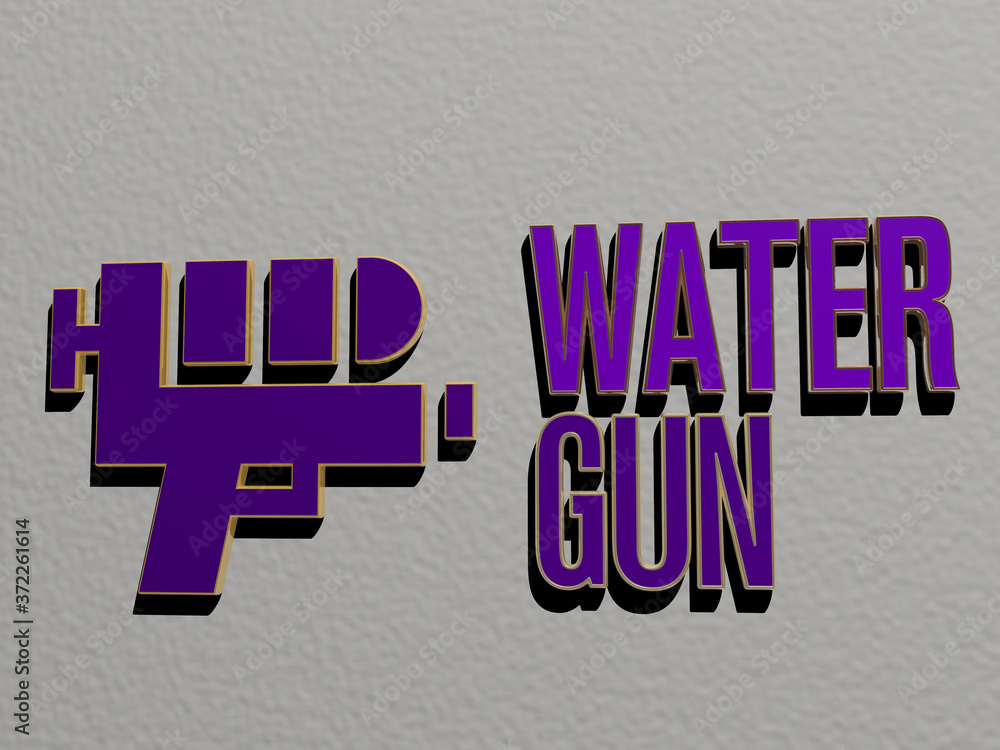 WATER GUN icon and text on the wall, 3D illustration for background and ...