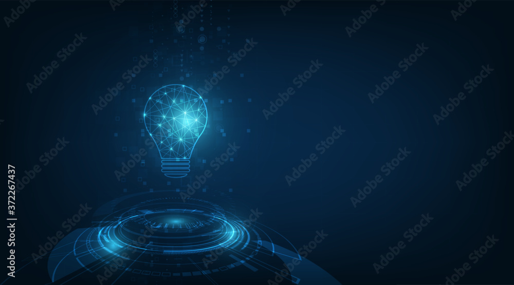 Vector circle tech with light blue and lamp bulb on technology ...