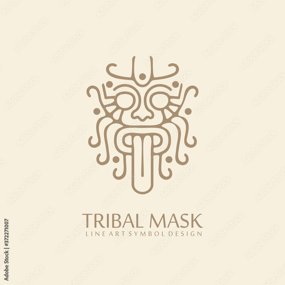 Myanmar tribal style line art symbol. Lion face logo design with stick ...