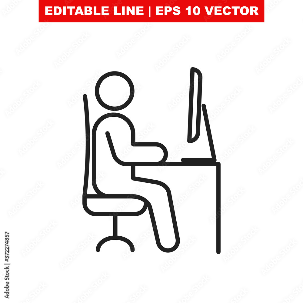 Remote work from home office line vector icon. Editable stroke symbol ...