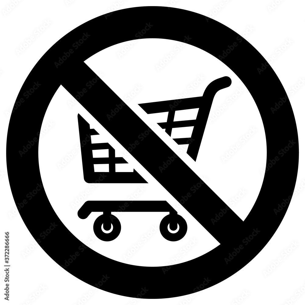 No shopping cart forbidden sign, modern round sticker Stock Vector ...