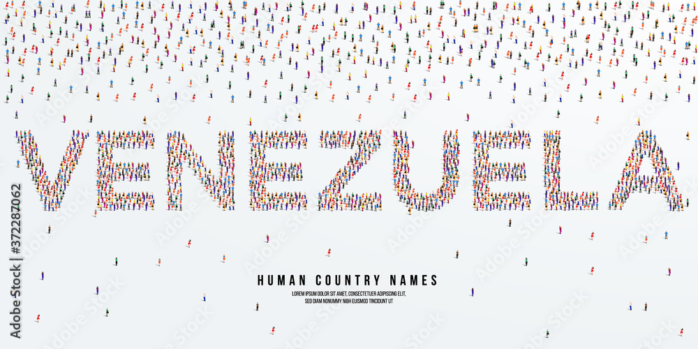 Human country name Venezuela. large group of people form to create ...