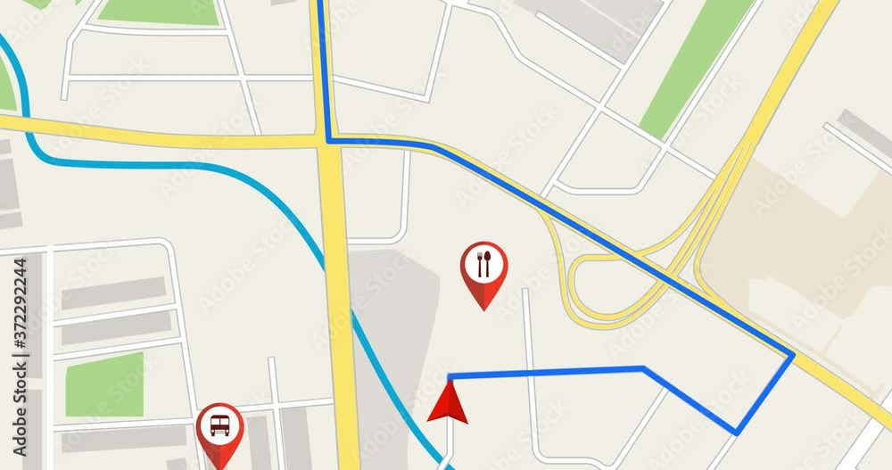 GPS Tracking. GPS navigation concept. Arrow moving forward on a map ...