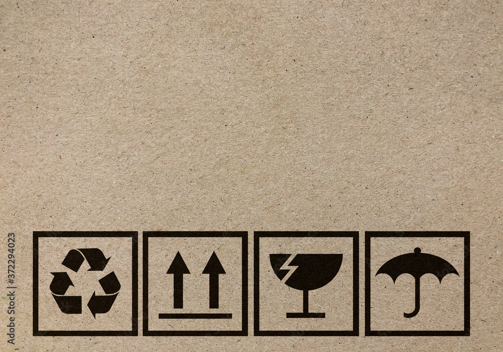 Packaging symbol on box transport. Recycle save global,Handling with ...