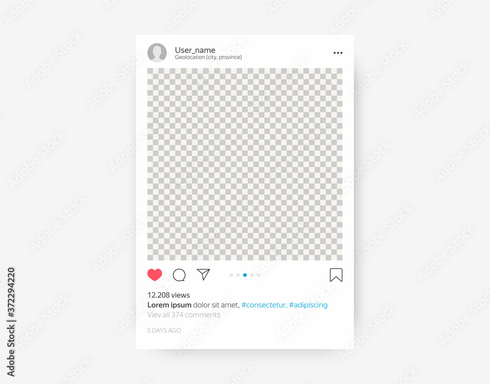 Mockup instagram screen Social network. Photo frame with blank frame ...