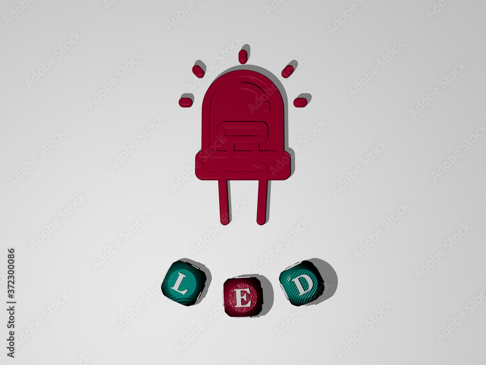 led text around the 3D icon, 3D illustration for background and light ...