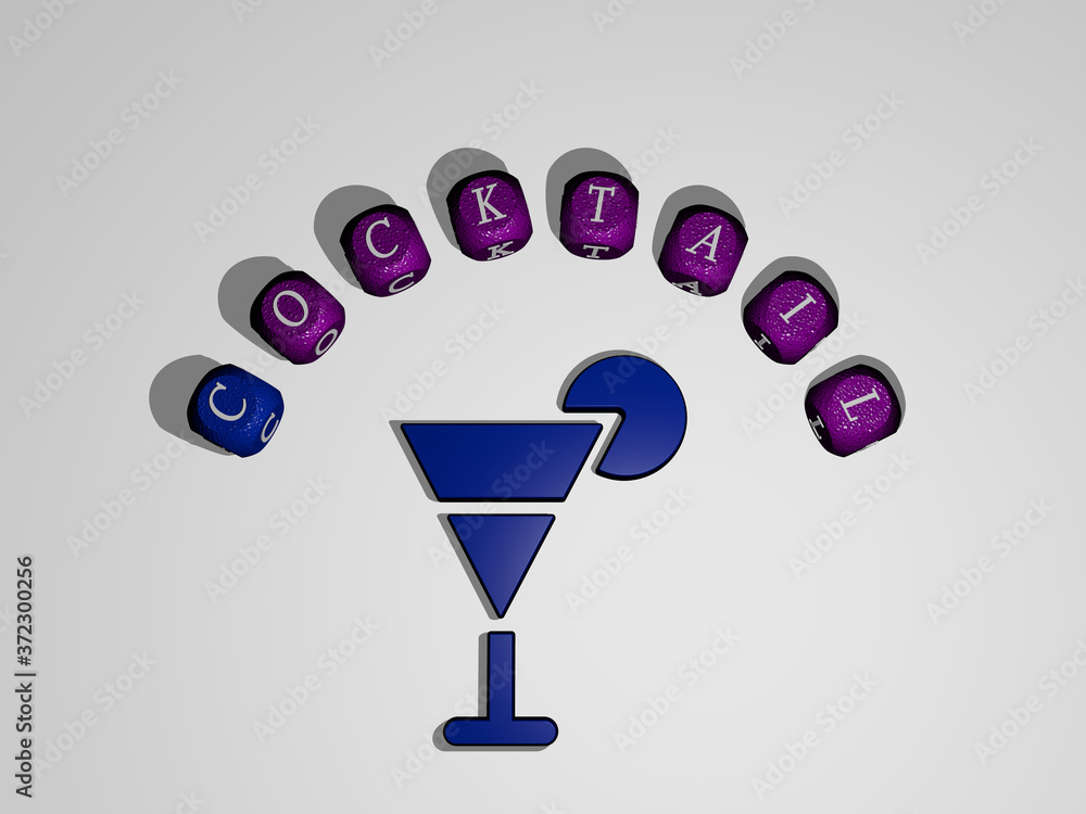 COCKTAIL icon surrounded by the text of individual letters, 3D ...
