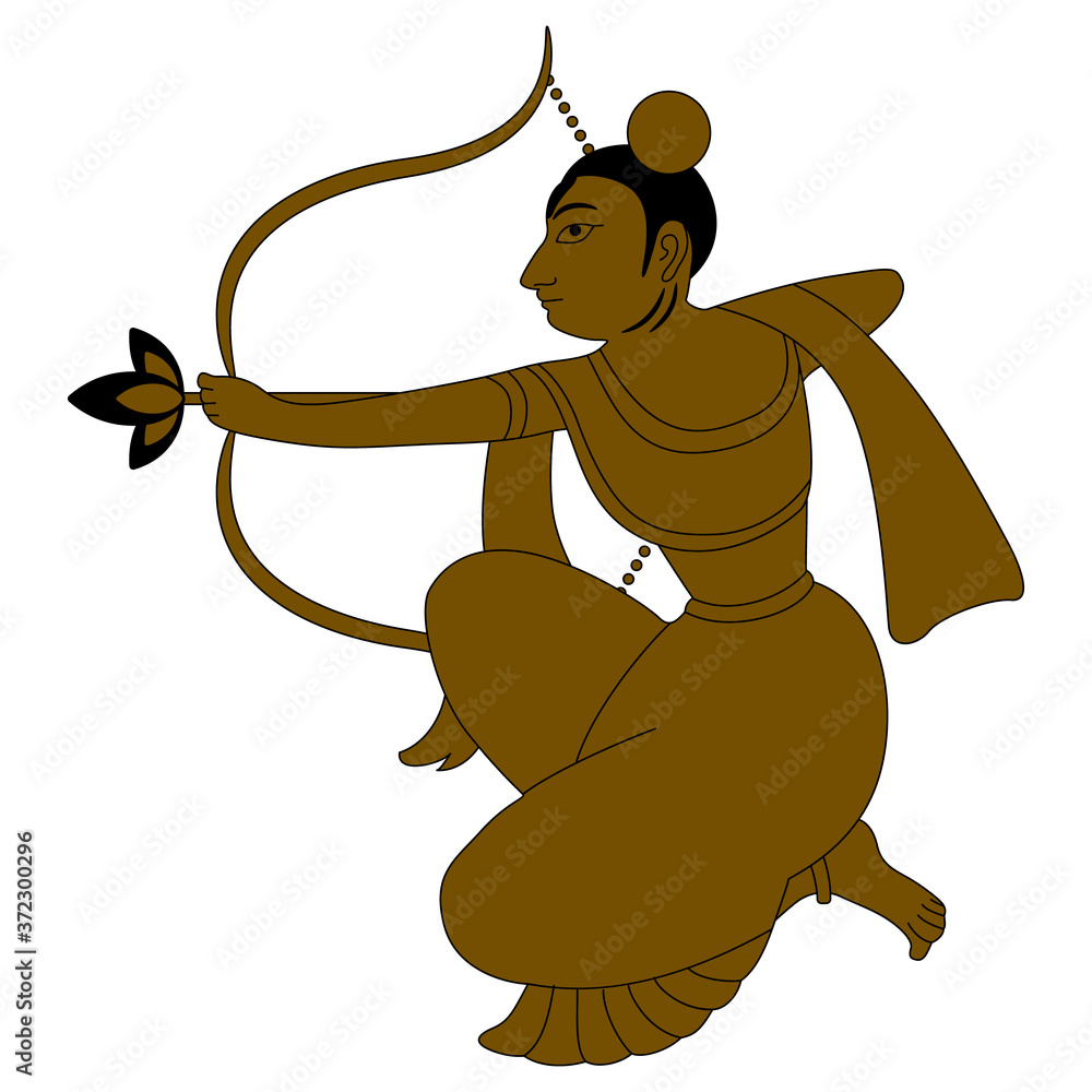 Indian god of love Kama shooting bow. Hindu mythology. Monochrome ...