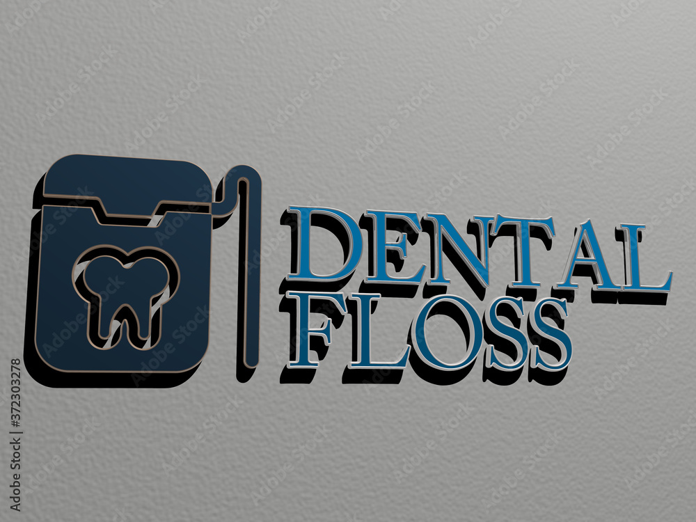 DENTAL FLOSS icon and text on the wall, 3D illustration for dentist and ...