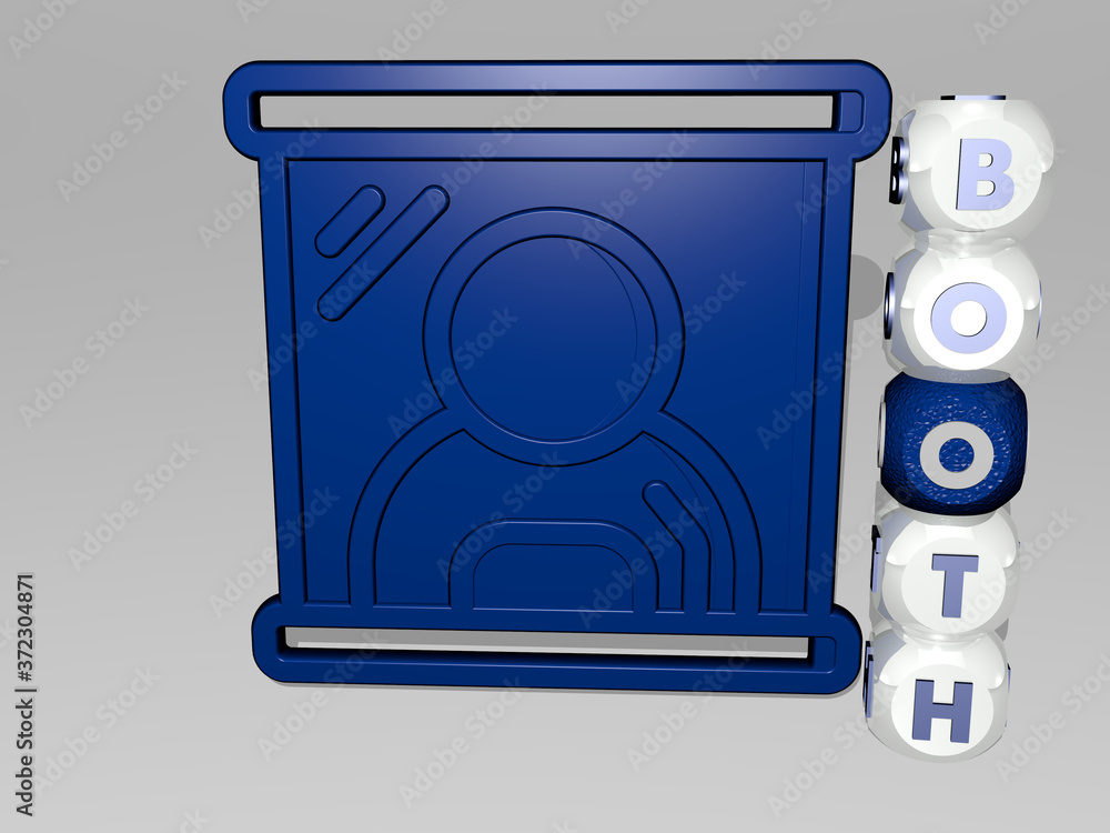 BOOTH 3D icon beside the vertical text of individual letters, 3D ...