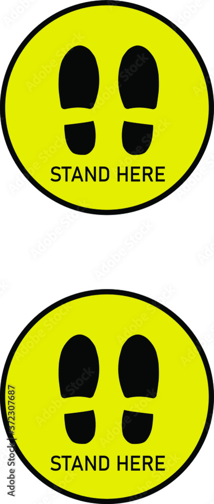 Footprint sign for stand in the mall.Social Distance word sticker ...