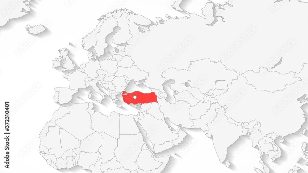4k Turkey map highlighted in the world map in blinking red color and ...