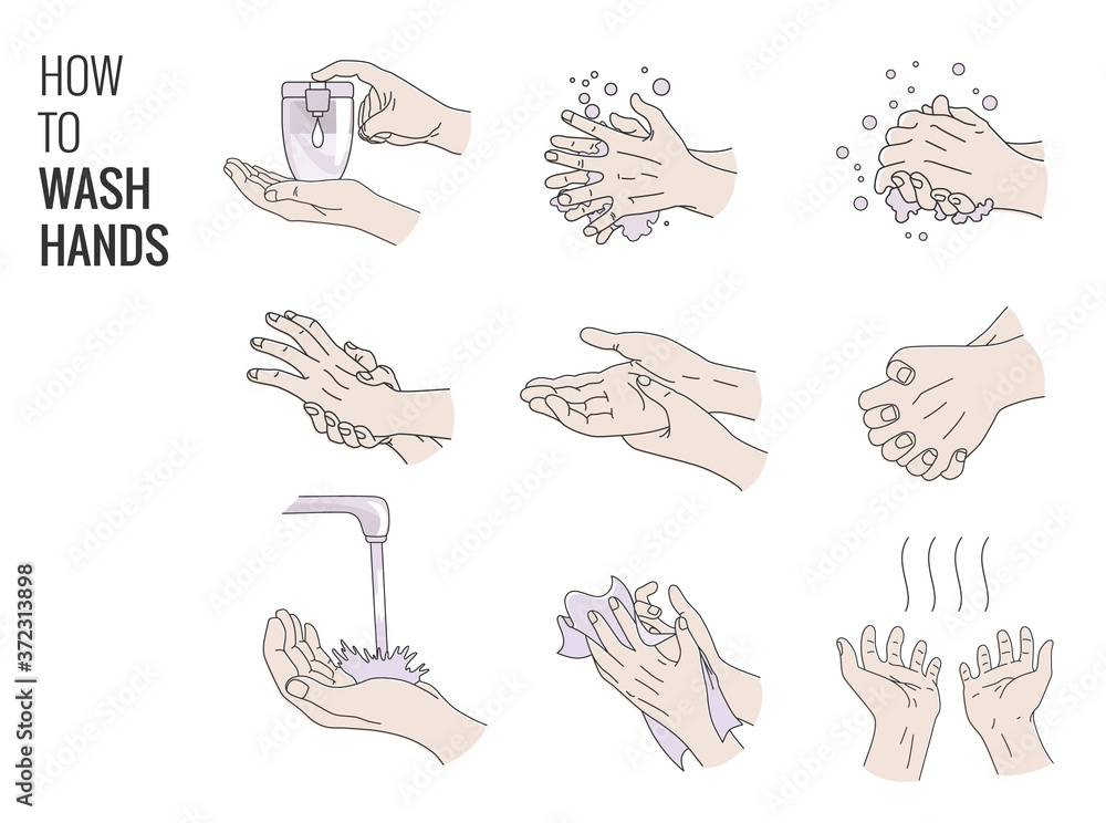 Vector handwashing instruction. How to wash your hands properly. Hands ...