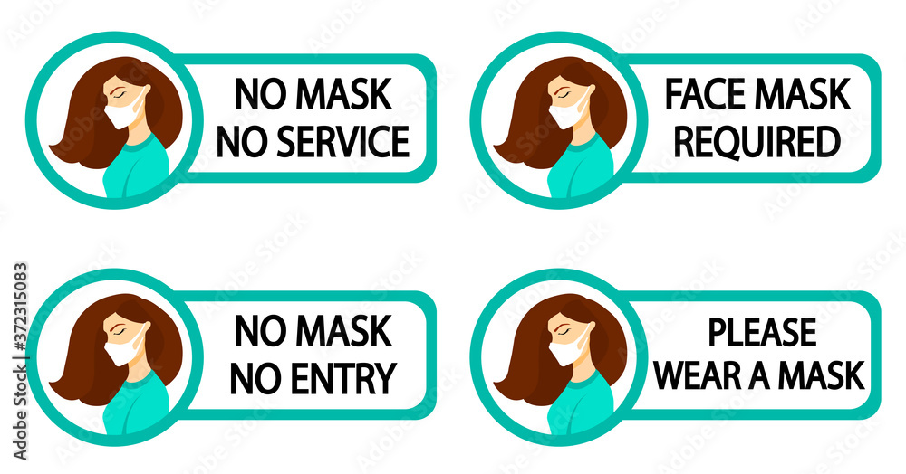 Coronavirus protection sign set. No mask no service. Face mask required ...