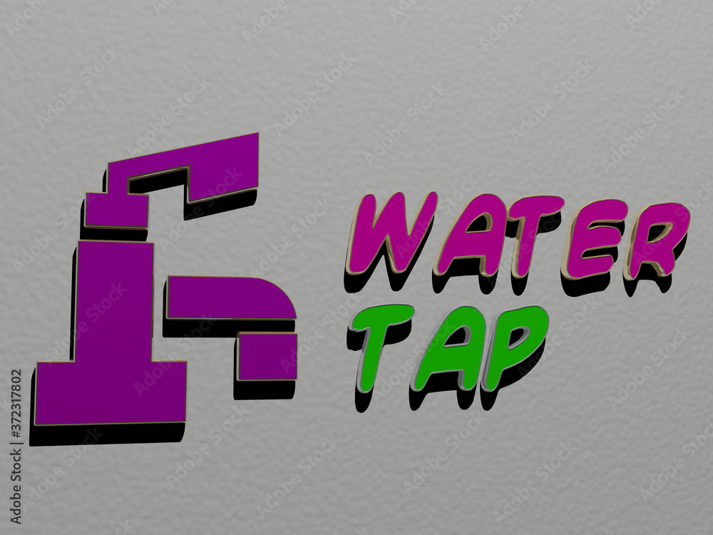 3D illustration of WATER TAP graphics and text made by metallic dice ...