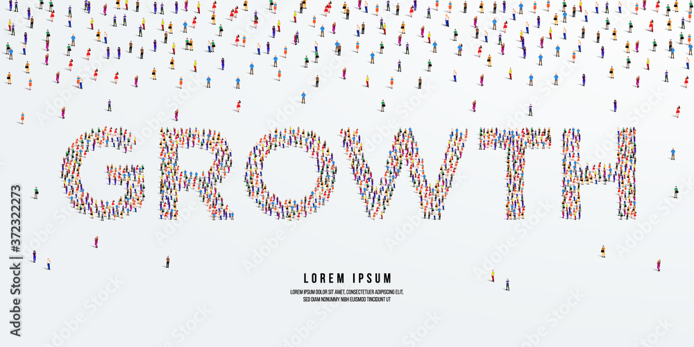 Growth. Large group of people form to create the word Growth. vector ...