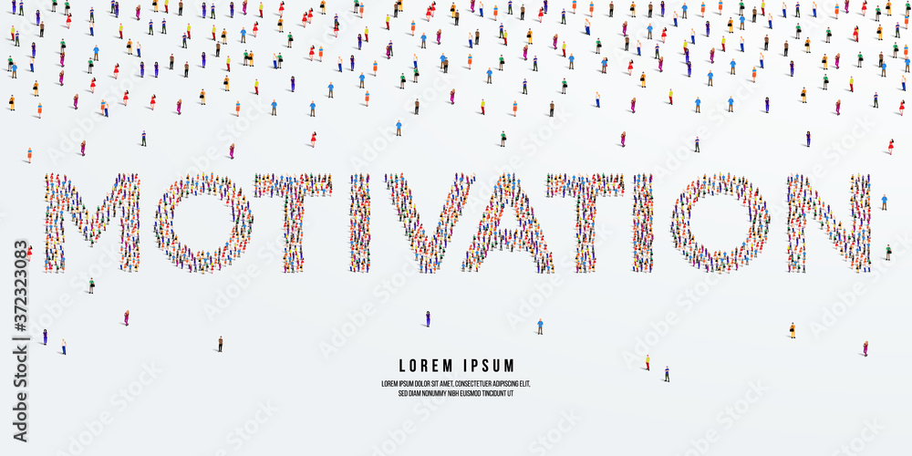 Motivation. Large group of people form to create the word Motivation ...