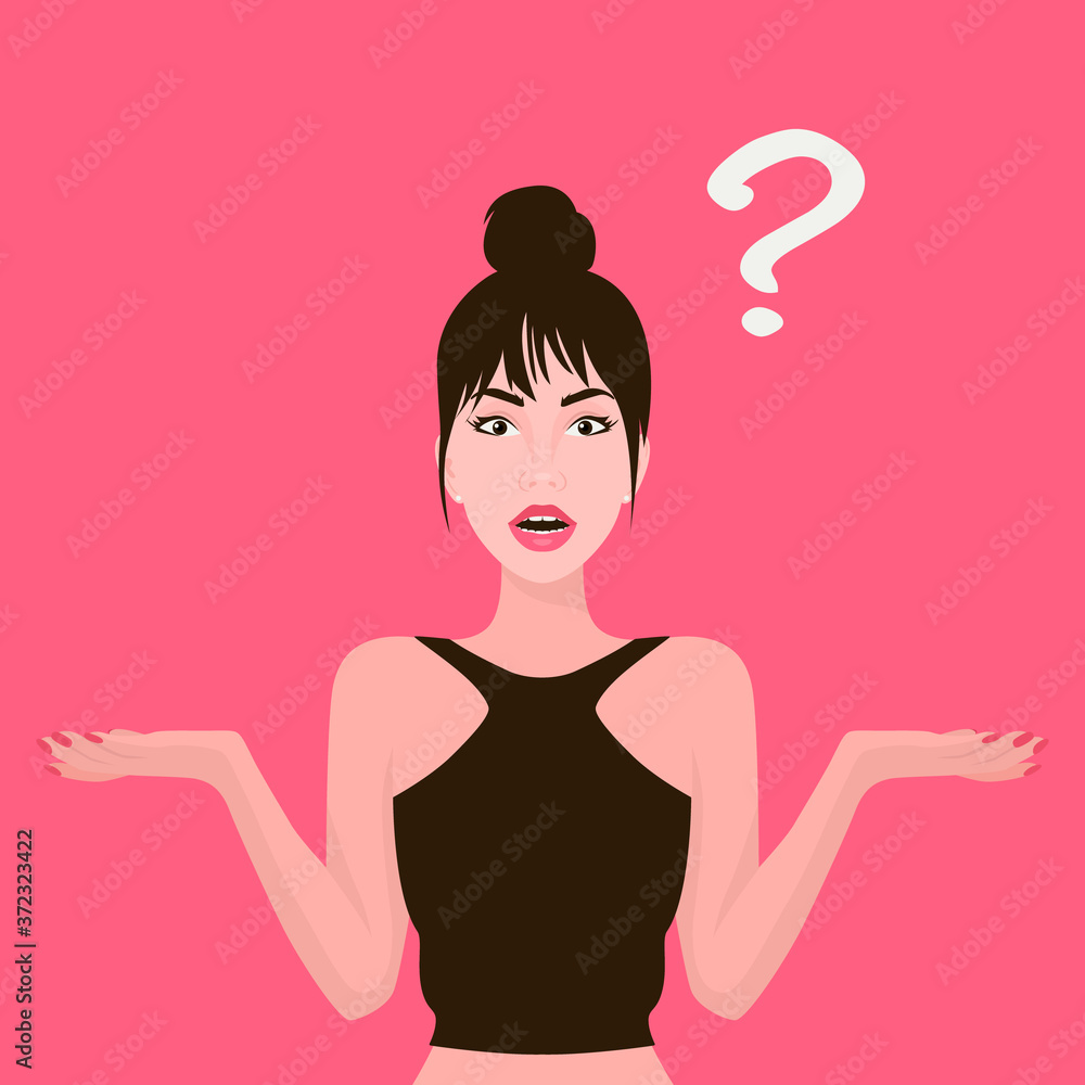 Pretty Brunette Confused Asian, European Confused Woman, Young Lady ...