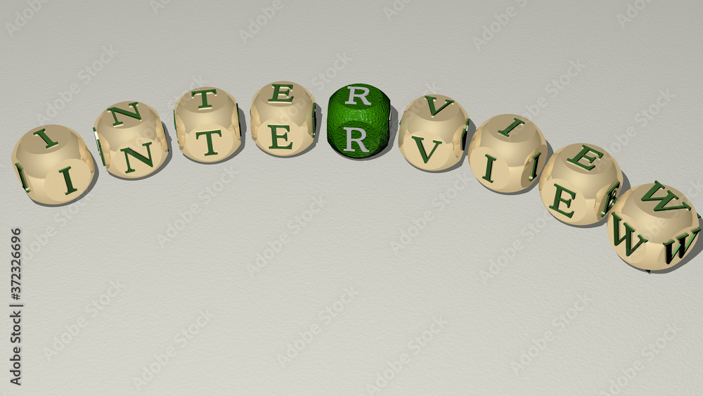 interview text of dice letters with curvature, 3D illustration for ...