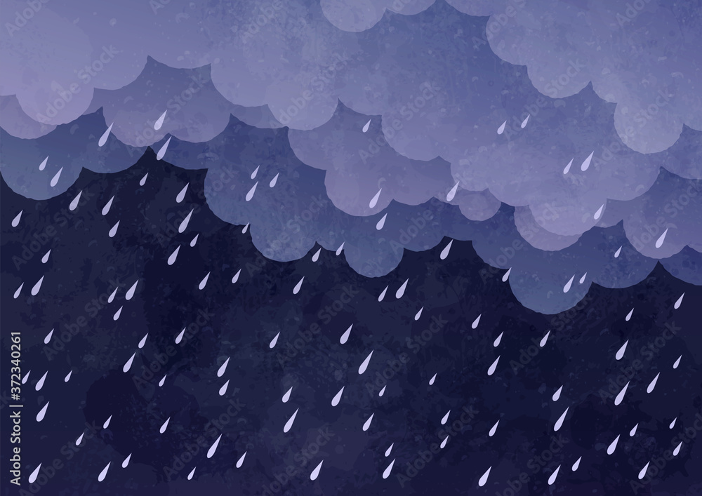 Cloud and rain on dark background. watercolor on paper craft style ...