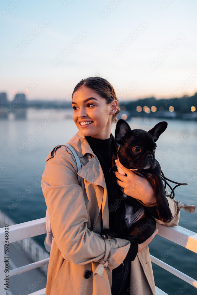 Black Frenchie With His Owner Stock Photo | Adobe Stock