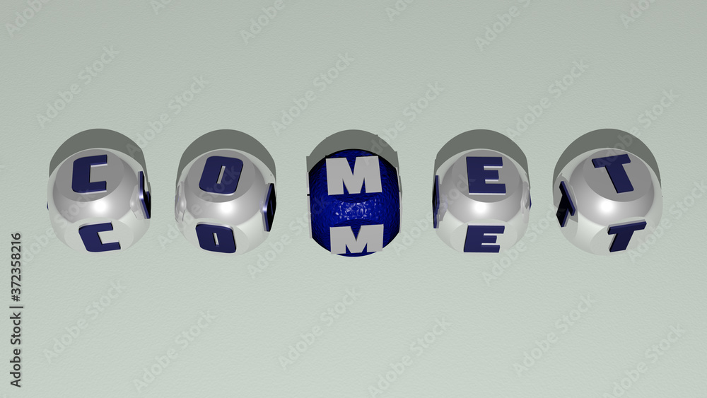 comet text of cubic individual letters, 3D illustration for background ...