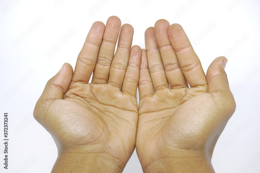 Palms up or praying hand, pray to God. Hand gesture for symbol in ...