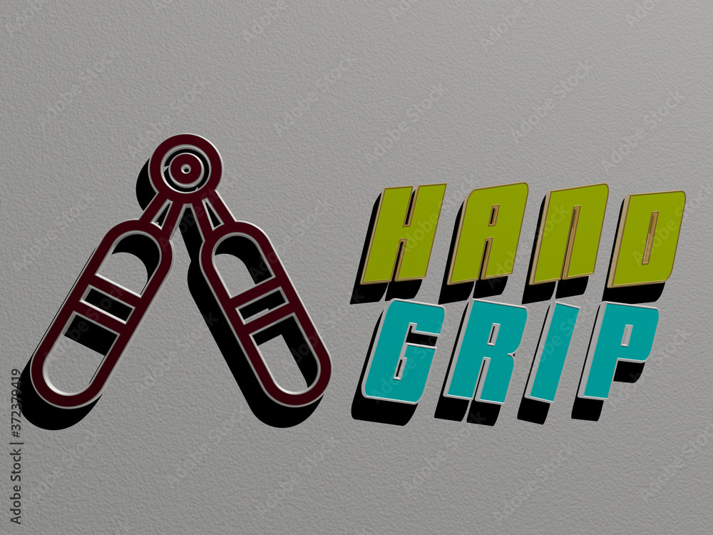 3D illustration of HAND GRIP graphics and text made by metallic dice ...