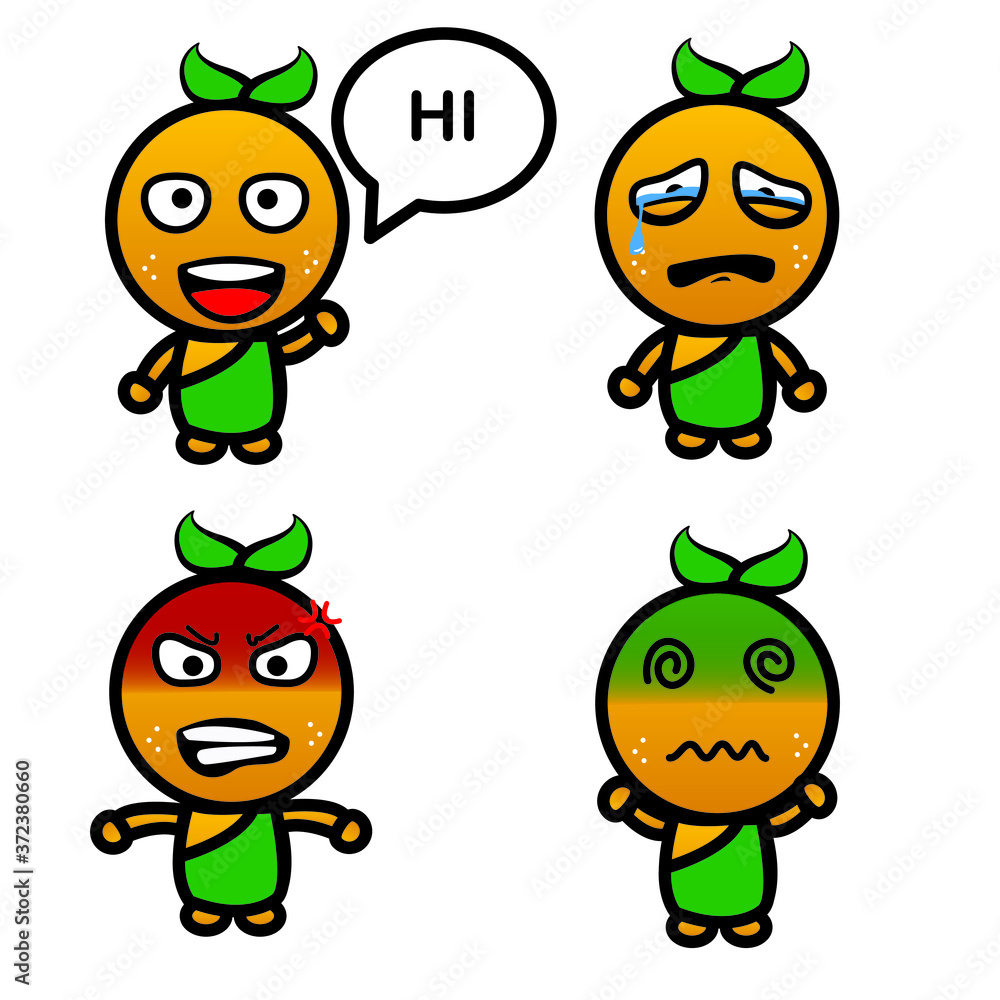 cute orange cartoon characters set with different emotions and poses ...