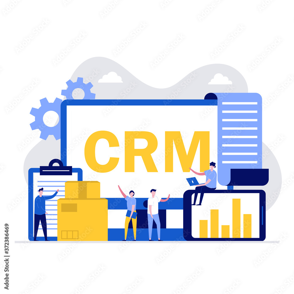 CRM software vector illustration concept with characters. Customer ...