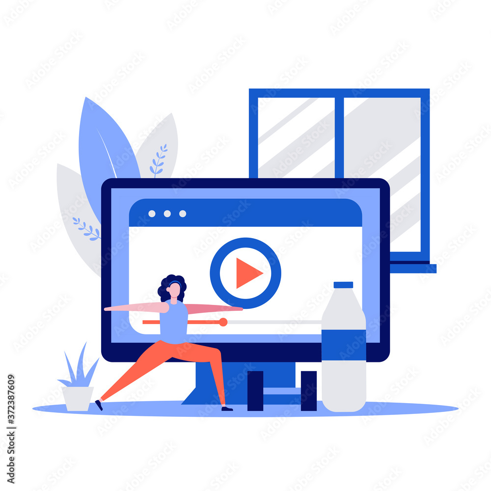 Fitness and healthy sport concept with character and dumbbell. Woman ...