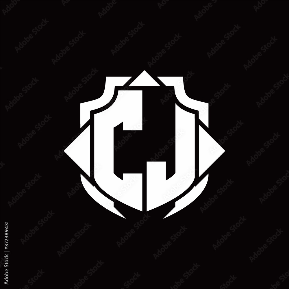 CJ logo monogram with shield line and 3 arrows shape design template ...