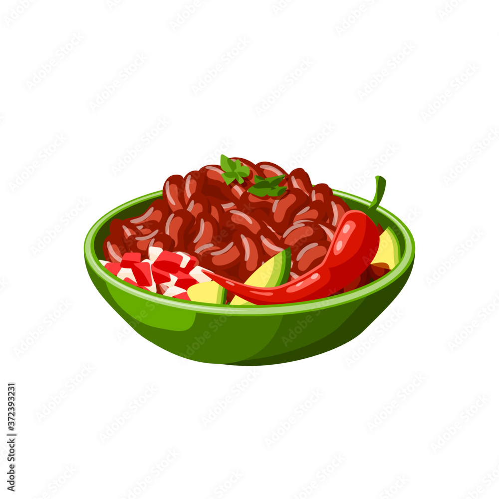 Mexican chili beans dish vector isolated icon. Mexico traditional ...